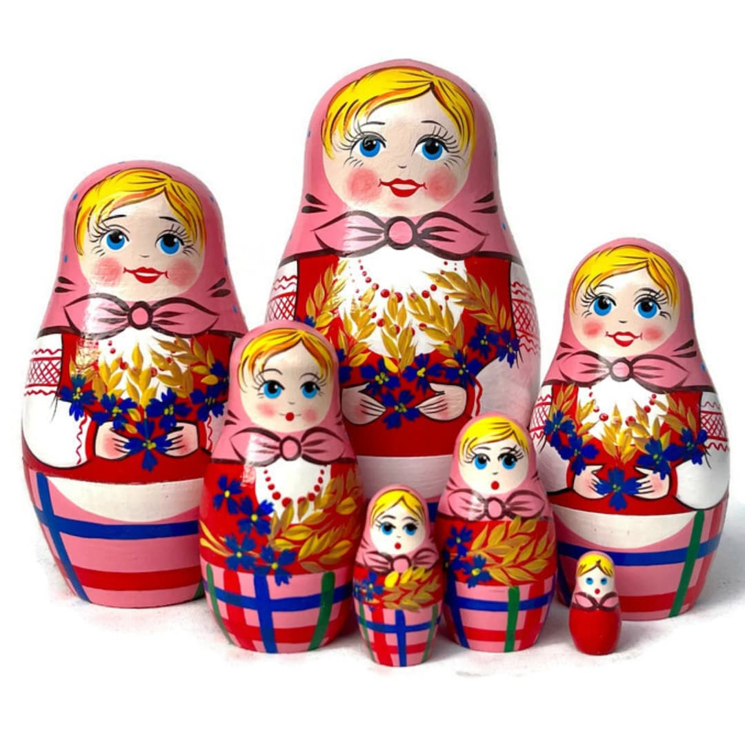 Handmade Pink Nesting Dolls: Traditional Wooden Matryoshka Set - Etsy