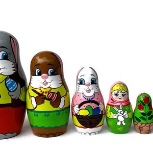 Handmade Easter Bunny Nesting Dolls: Wooden Montessori Toy (7 Dolls) - Etsy