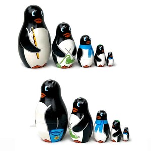 Handmade Penguin Nesting Dolls: Wooden Christmas Decor, Set of 5 - Etsy