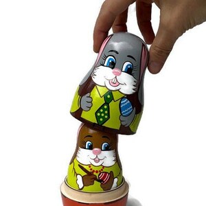 Handmade Easter Bunny Nesting Dolls: Wooden Montessori Toy (7 Dolls) - Etsy
