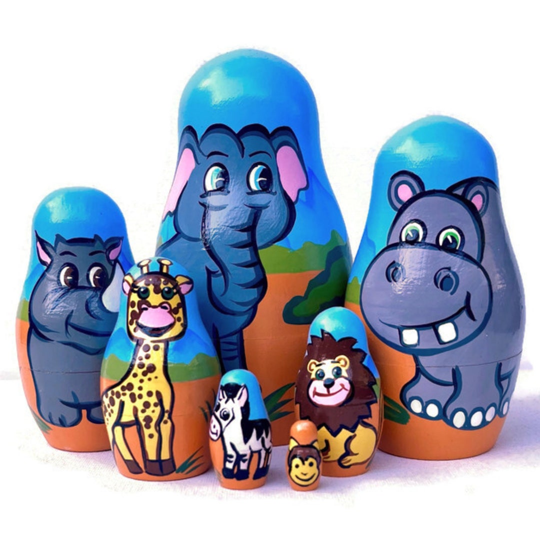 Handmade Safari Animals Nesting Dolls: Wooden Montessori Toy - Etsy