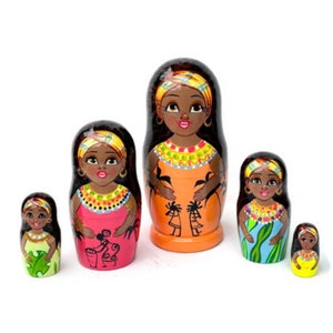 Handmade African American Black Skin Nesting Dolls, Set of 5, Hand ...