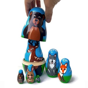 Handmade Woodland Animals Nesting Dolls: Wooden Montessori Toy - Etsy