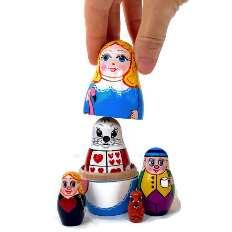 Alice in Wonderland Nesting Dolls: Handmade Wooden Toy, 5 Piece Set - Etsy