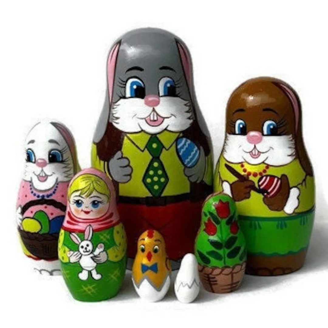Handmade Easter Bunny Nesting Dolls: Wooden Montessori Toy (7 Dolls) - Etsy