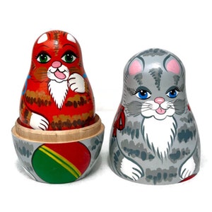 Hand-painted Cat Nesting Dolls: Whimsical Wooden Toy, Early Development ...