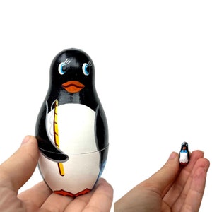 Handmade Penguin Nesting Dolls: Wooden Christmas Decor, Set of 5 - Etsy