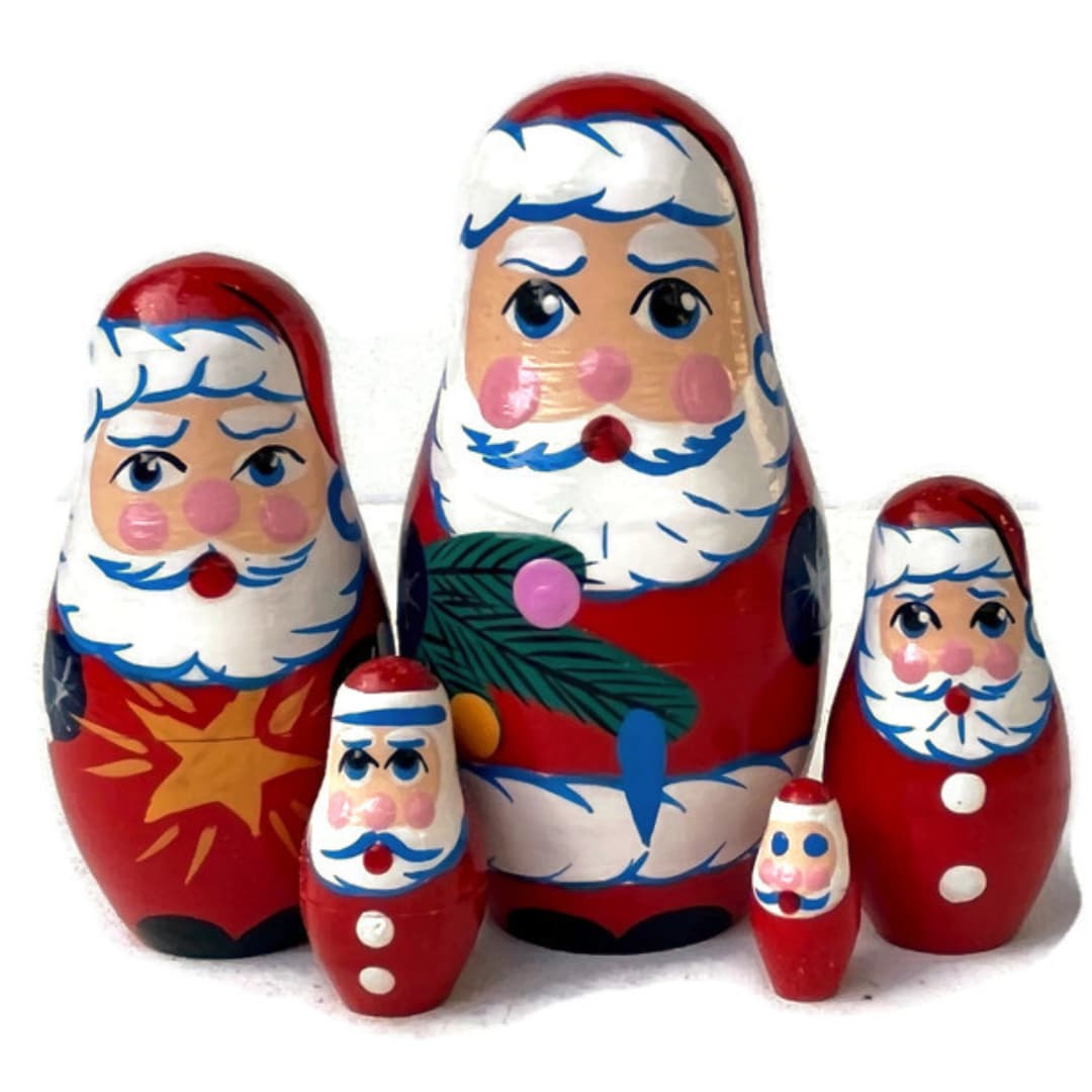 Handmade Santa Nesting Dolls: Set of 5 Wooden Christmas Toys - Etsy