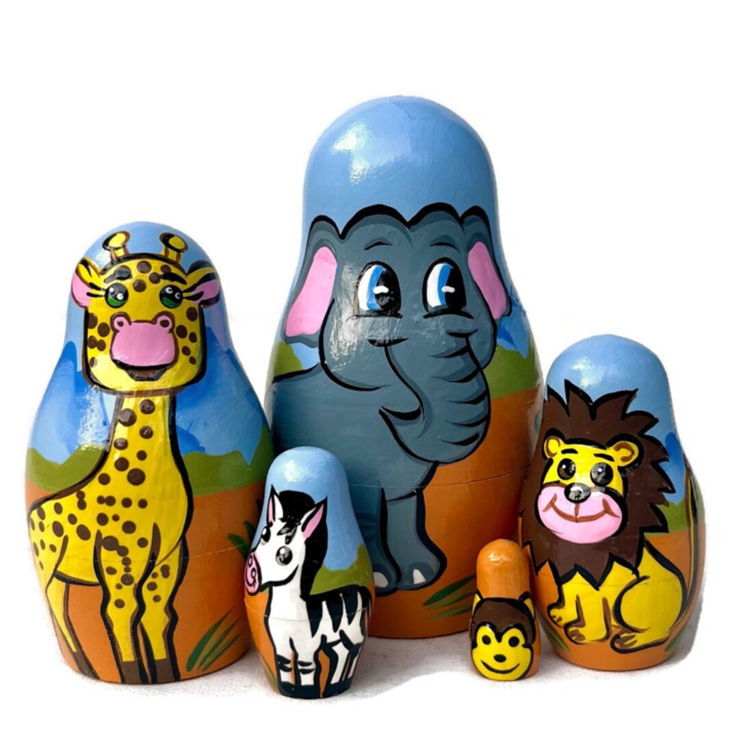 Handmade Safari Animal Nesting Dolls: Montessori Wooden Toy, Nursery ...