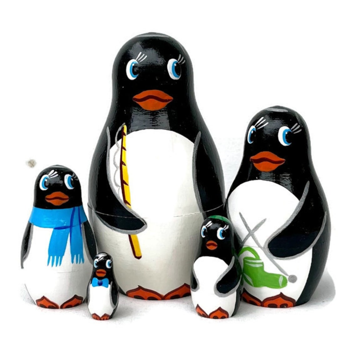 Handmade Penguin Nesting Dolls: Wooden Christmas Decor, Set of 5 - Etsy
