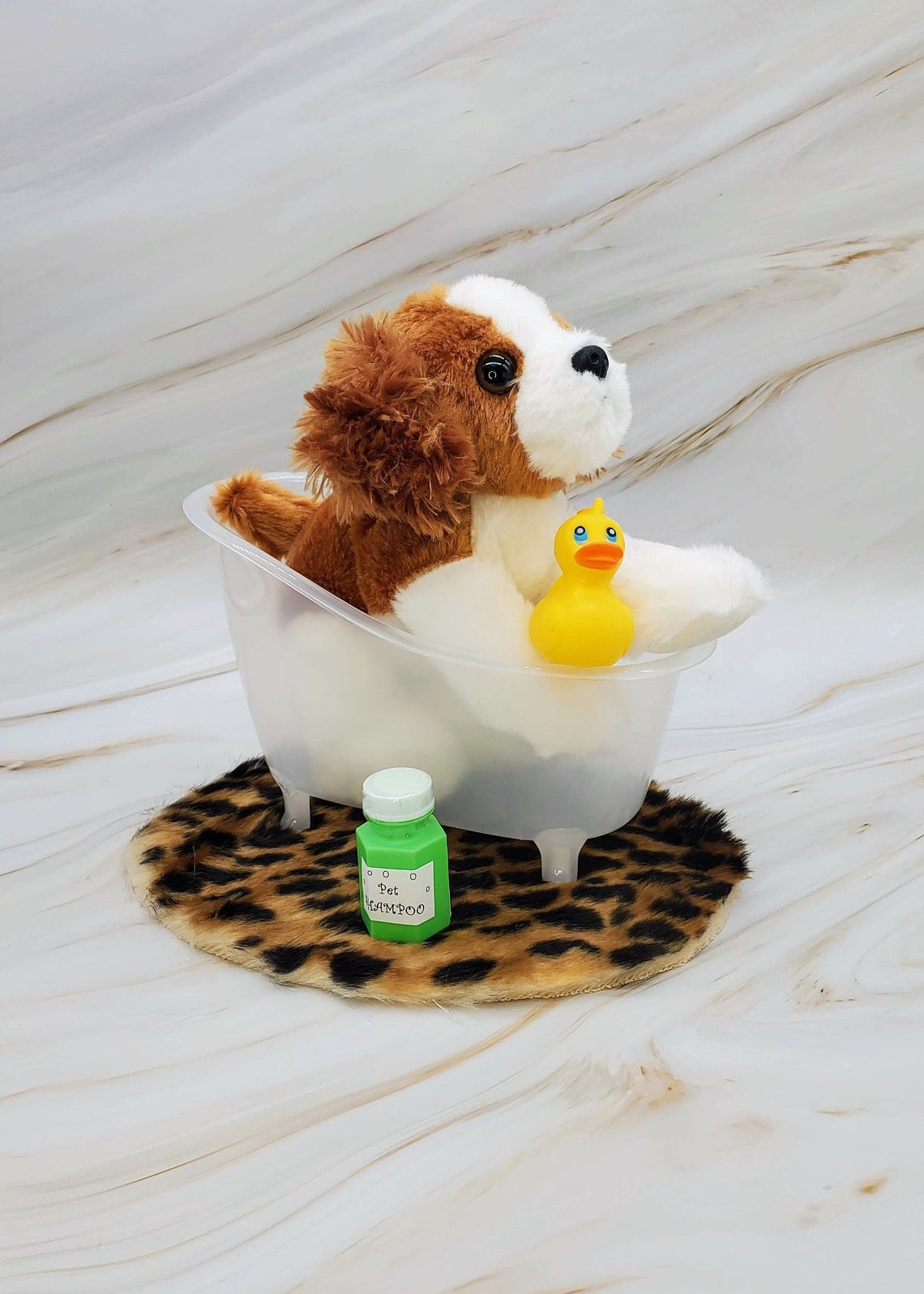 Doll 5pc Pet Grooming Station Bath Tub Set Hooded Towel Rug Toy Pretend ...
