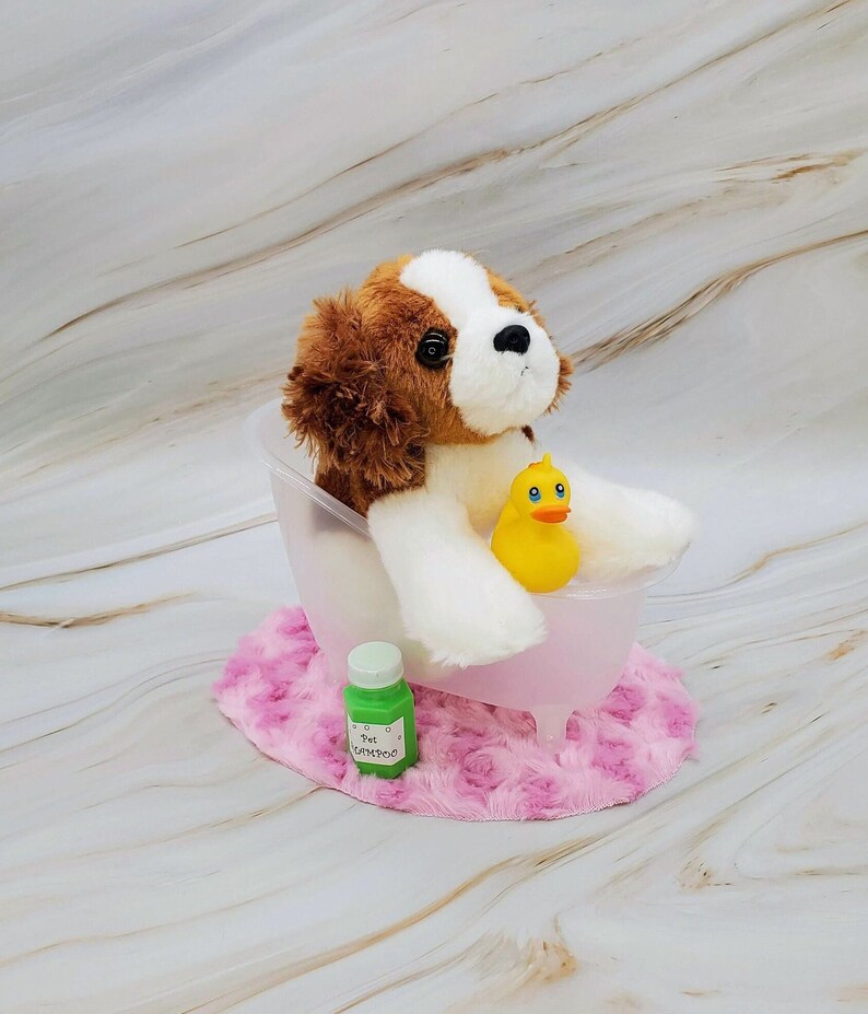Doll 5pc Pet Grooming Station Bath Tub Set Hooded Towel Rug Toy Pretend ...