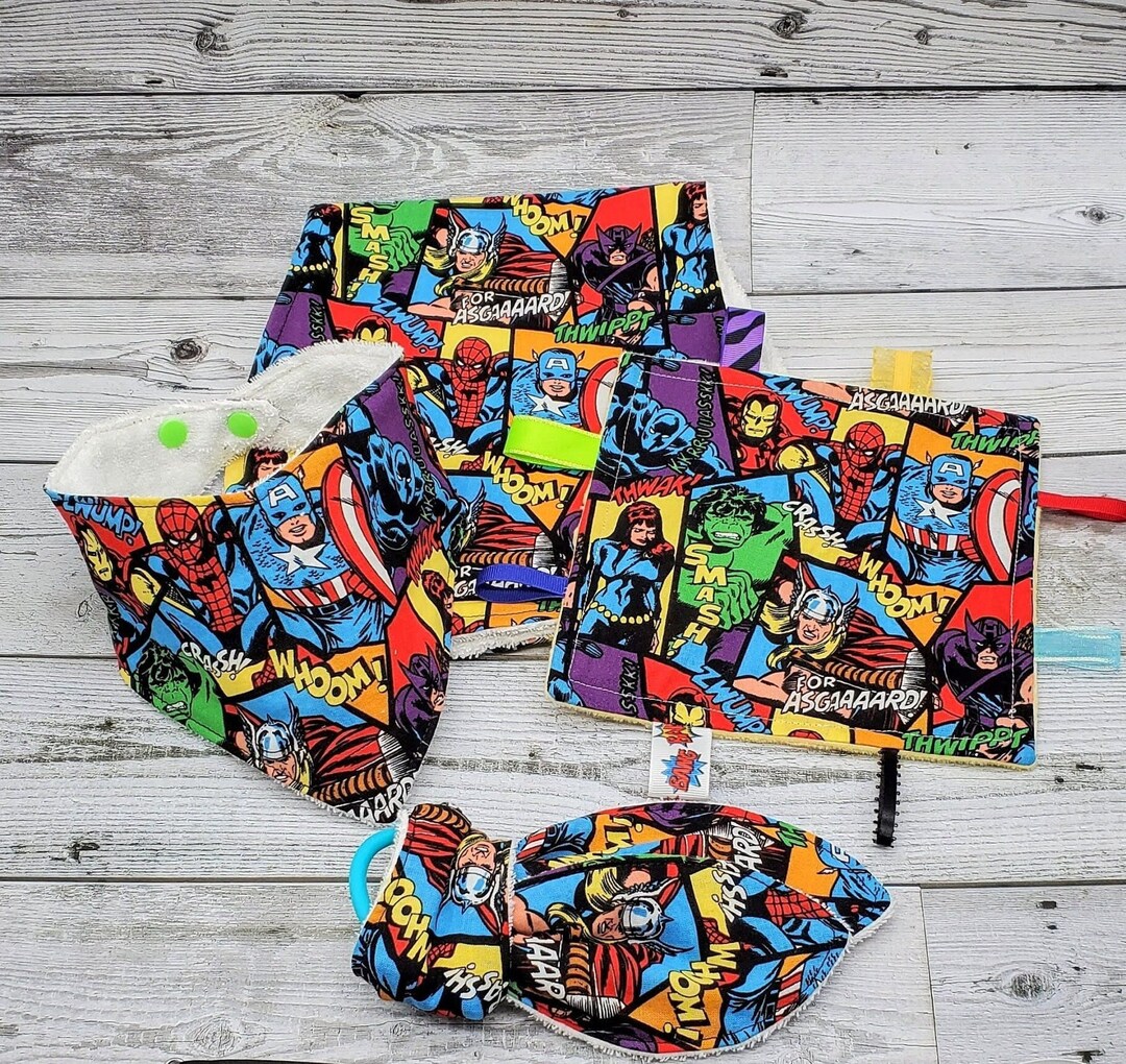 Superhero 4 Pc Gift Set Baby Shower Gift Bandana Bib Crinkle Toy ...