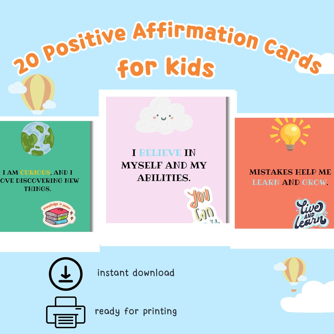Printable Affirmation Cards for Kids, Motivational Cards, Positivity ...