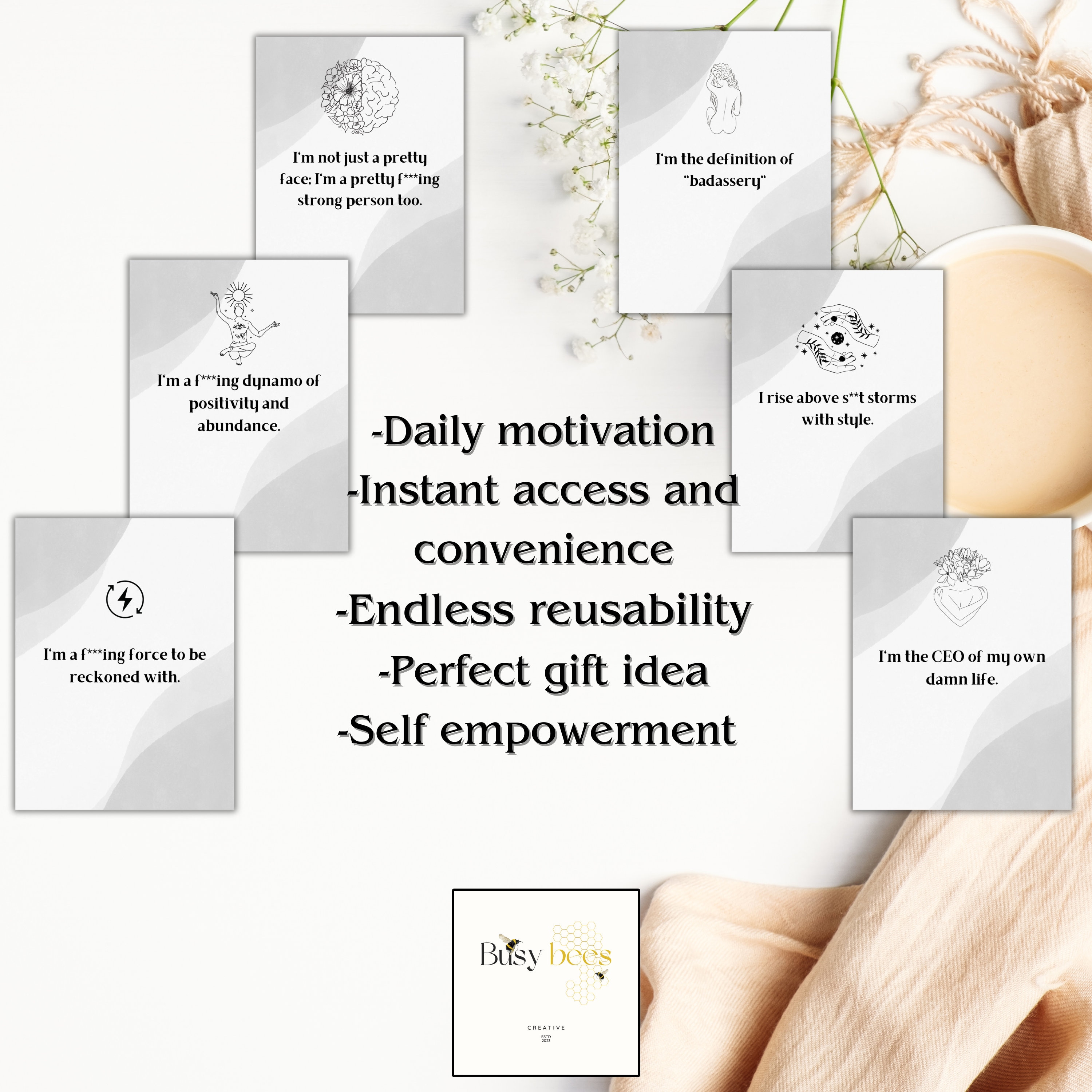 Printable Swear Affirmation Cards, Sarcastic Motivational Cards for ...