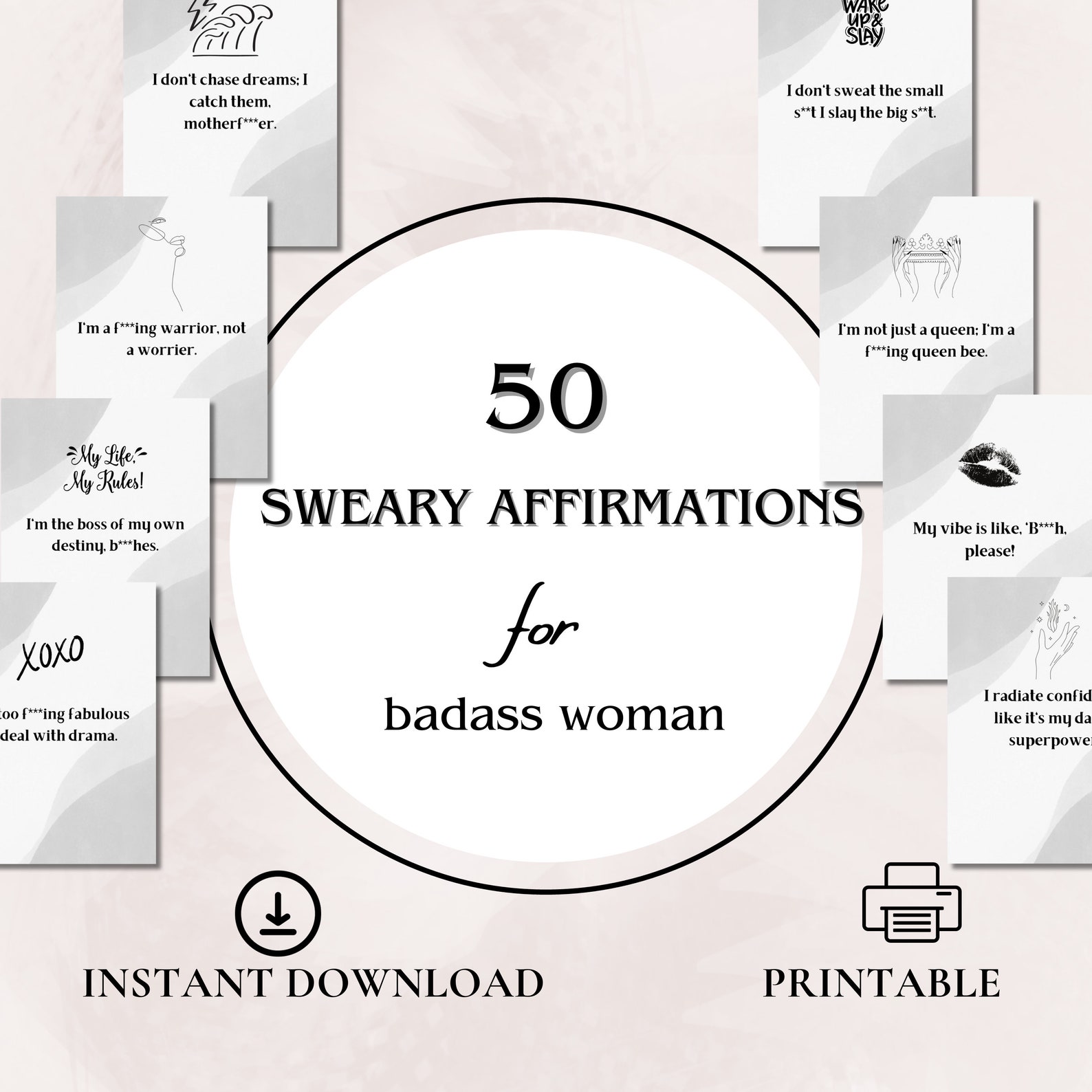 Printable Swear Affirmation Cards, Sarcastic Motivational Cards for ...