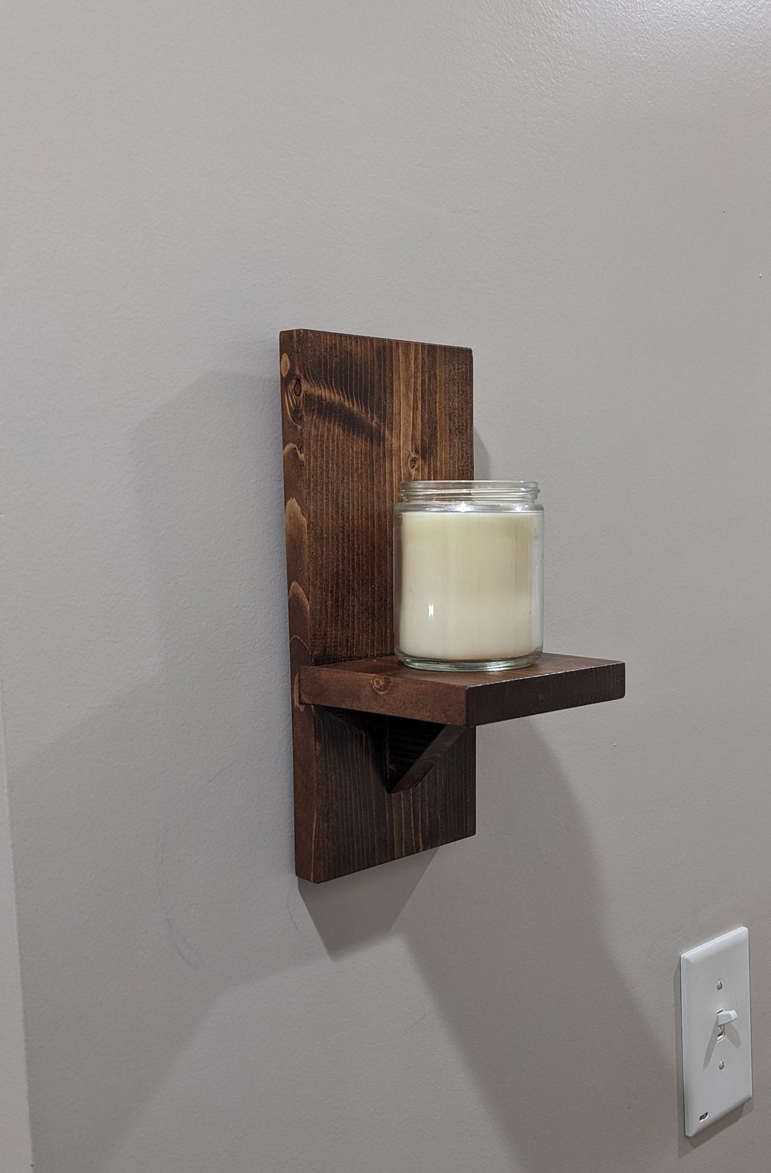 Wooden Wall Sconce | Wall Mount Candle Holder | Rustic Wooden Shelf - Etsy