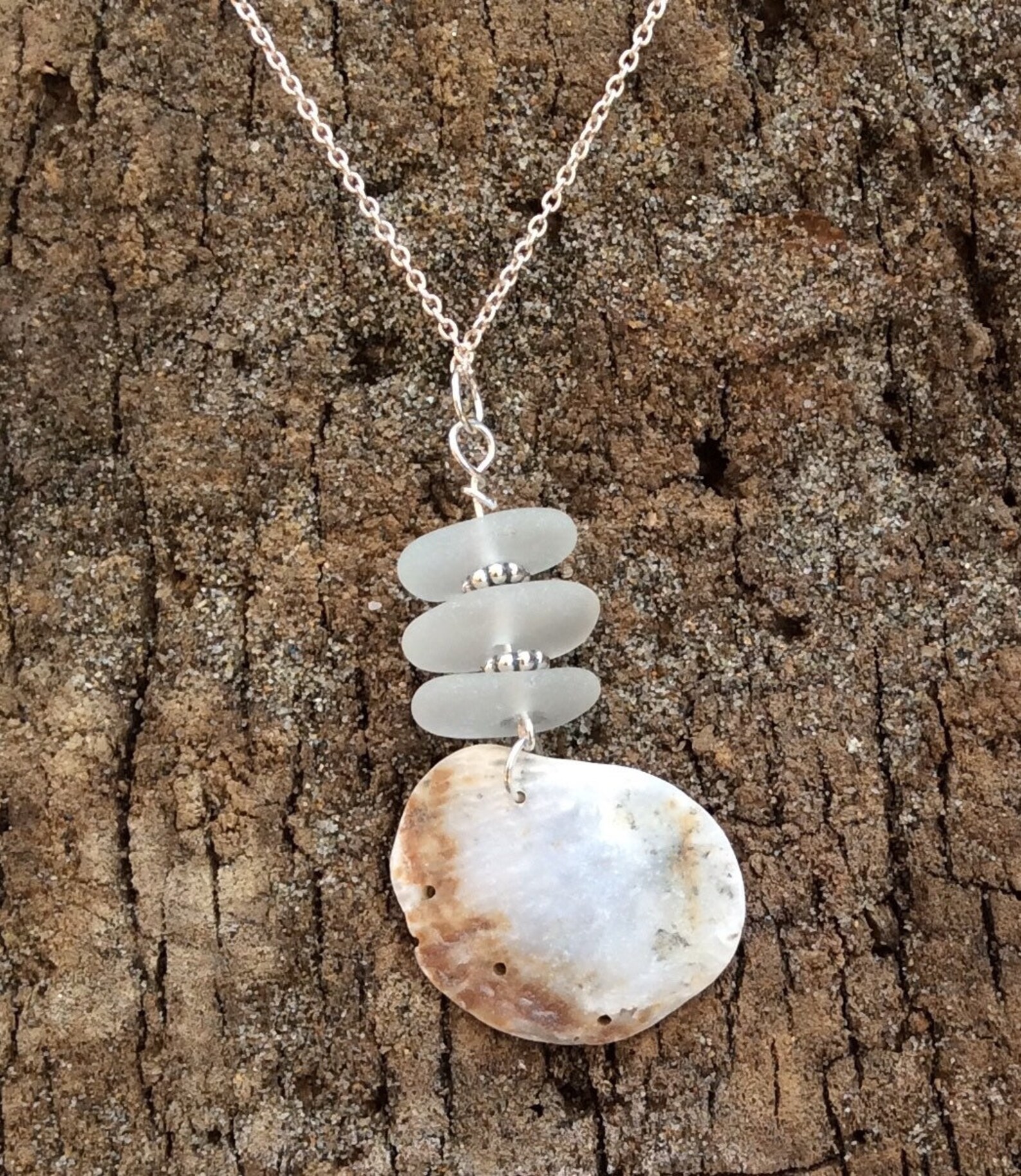 White Genuine California Sea Glass & Abalone Shell Pendant Necklace - Etsy