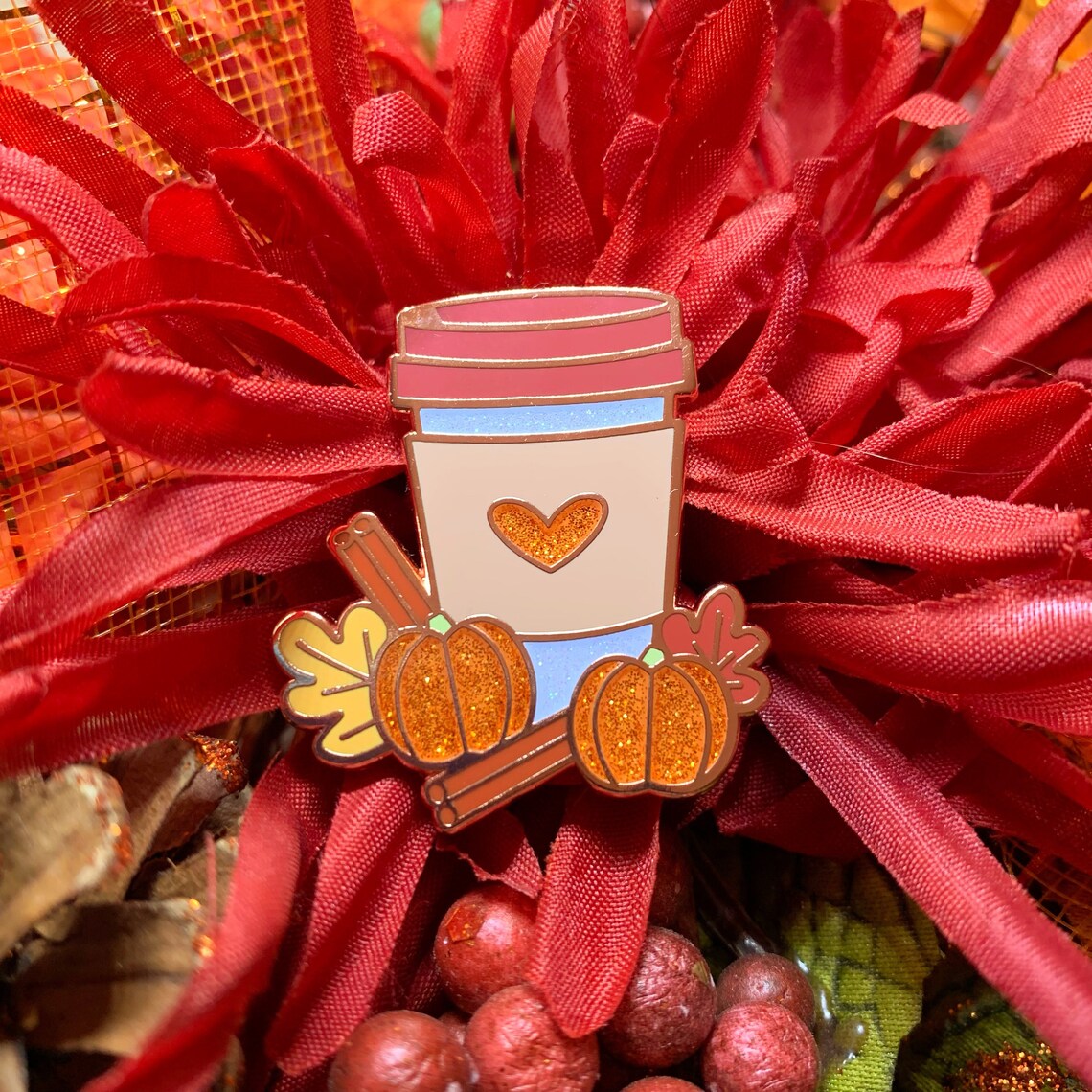 Pumpkin Spice Latte Glitter Hard Enamel Pin - Etsy