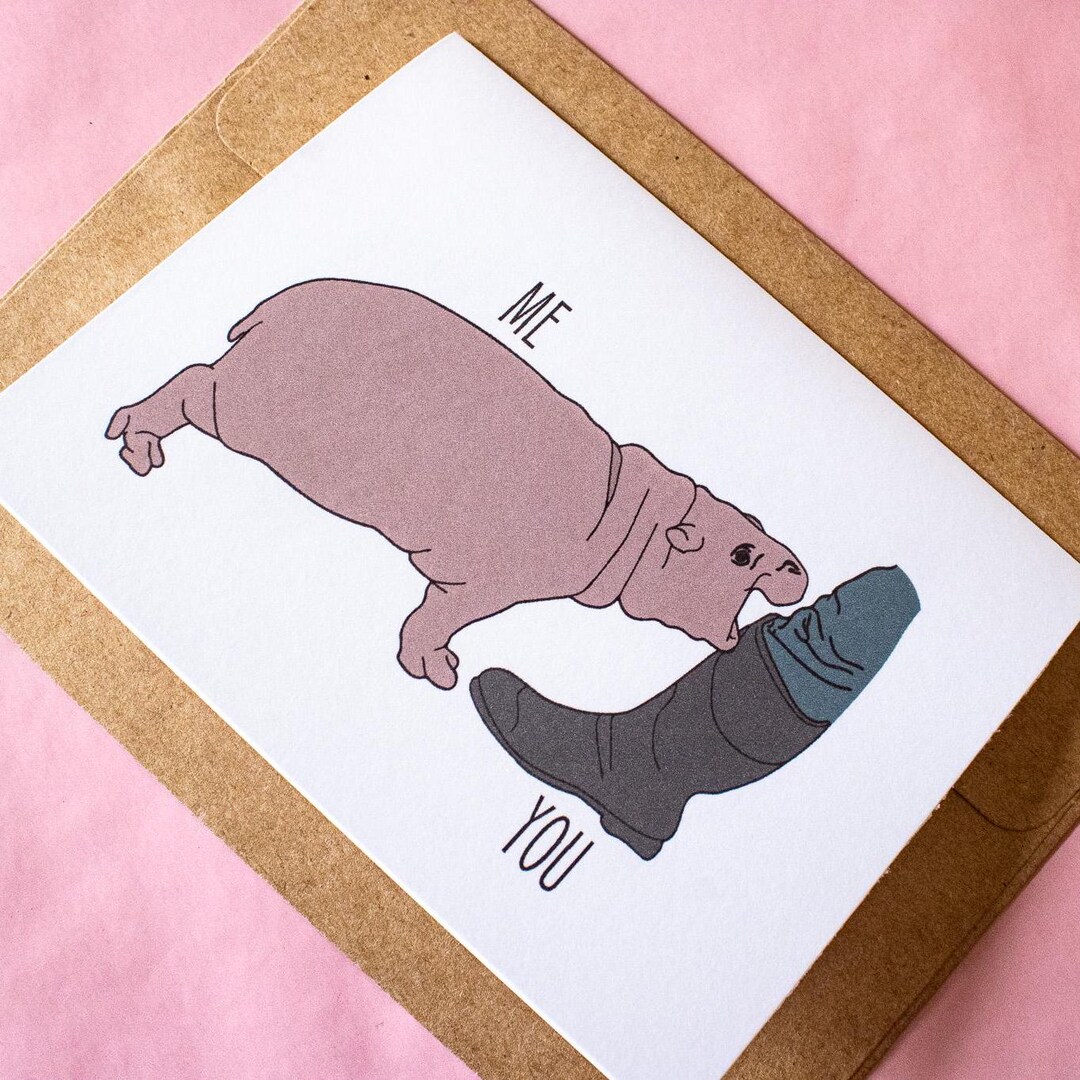 Moo Deng Hippo Card | Cute Aesthetic Baby Animal Anniversary Valentine ...