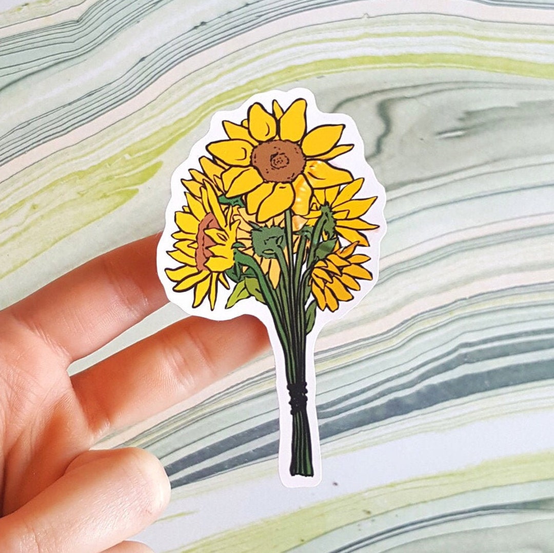 Sunflower Bouquet Vinyl Sticker | Cute, Aesthetic Positive Mindful ...