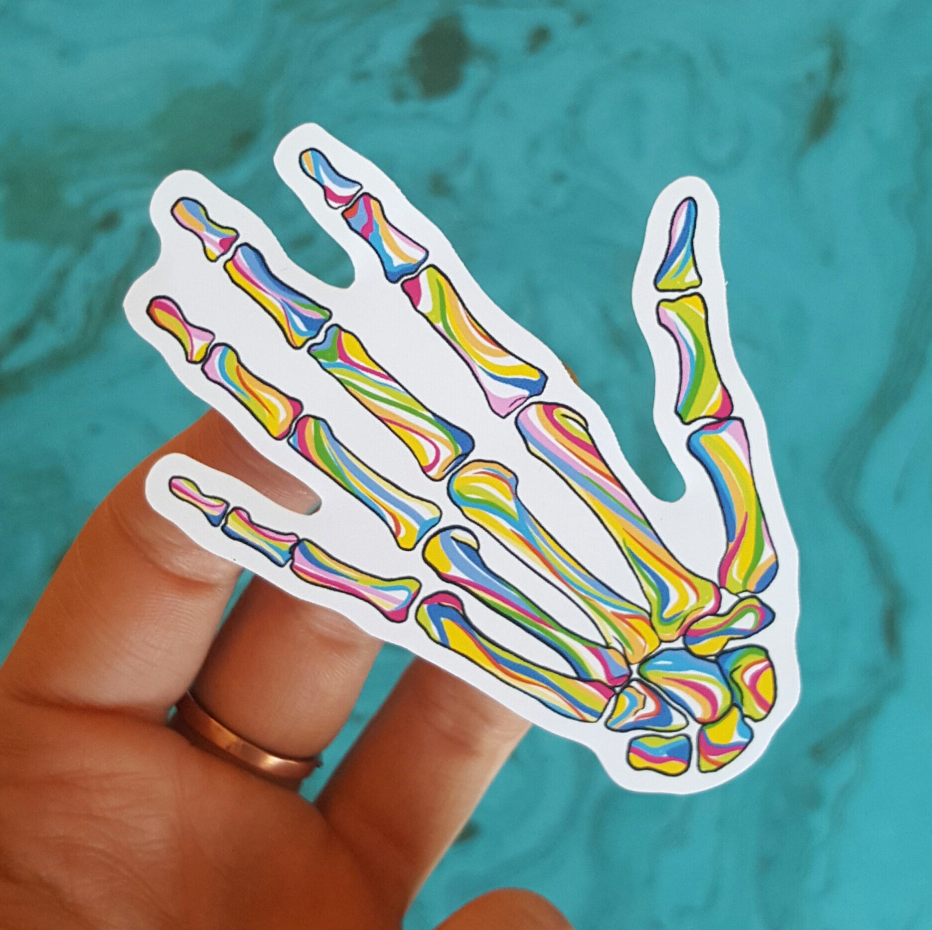 Colorful Skeleton Hand Vinyl Sticker Cute Aesthetic | Etsy