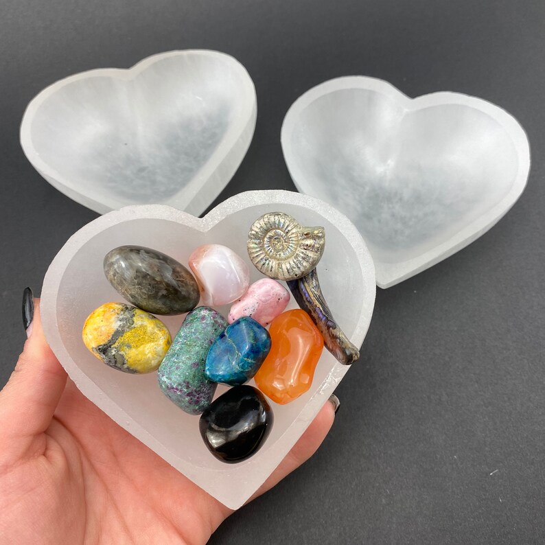 10cm Heart Bowl Selenite Heart Bowl Heart Bowl Polished - Etsy