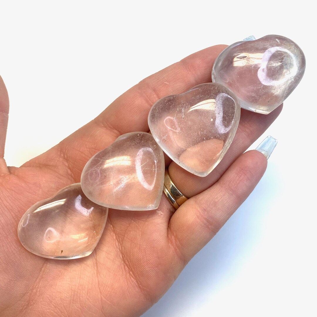 Clear Quartz Heart, Quartz Heart Palm Stone, Polished Quartz Heart, B ...