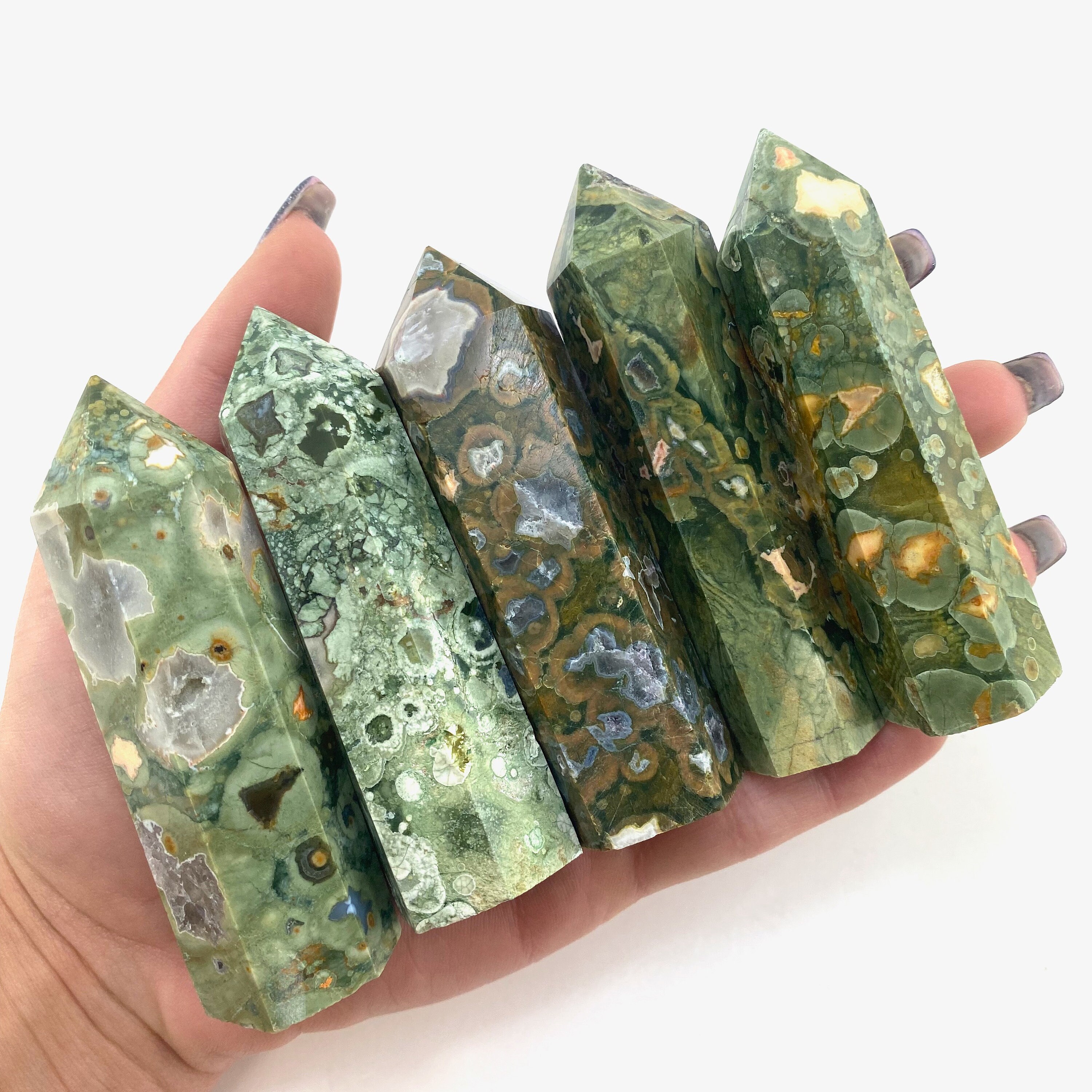 Gemstones kambaba jasper & rainforest rhyolite Tumble bundle; moss ...