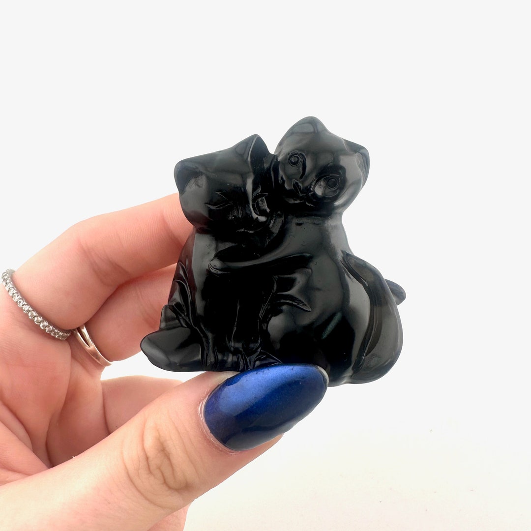 Obsidian Hugging Kitties, Kitty Lovers, Cat Lovers, Hugging Cats Gemstone Carving, B-70 - Etsy