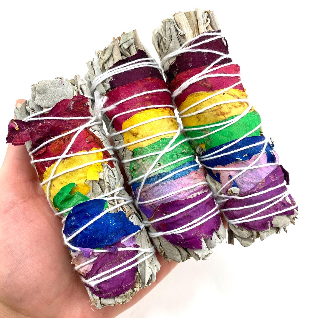 7 Chakra White Sage Bundle, Dried Roses, Chakra Sage, White Sage Smudge ...