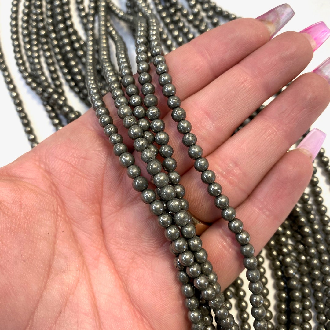 4mm Round Pyrite Bead, Pyrite Bead, Pyrite Bead Strand, 16 Pyrite Bead ...