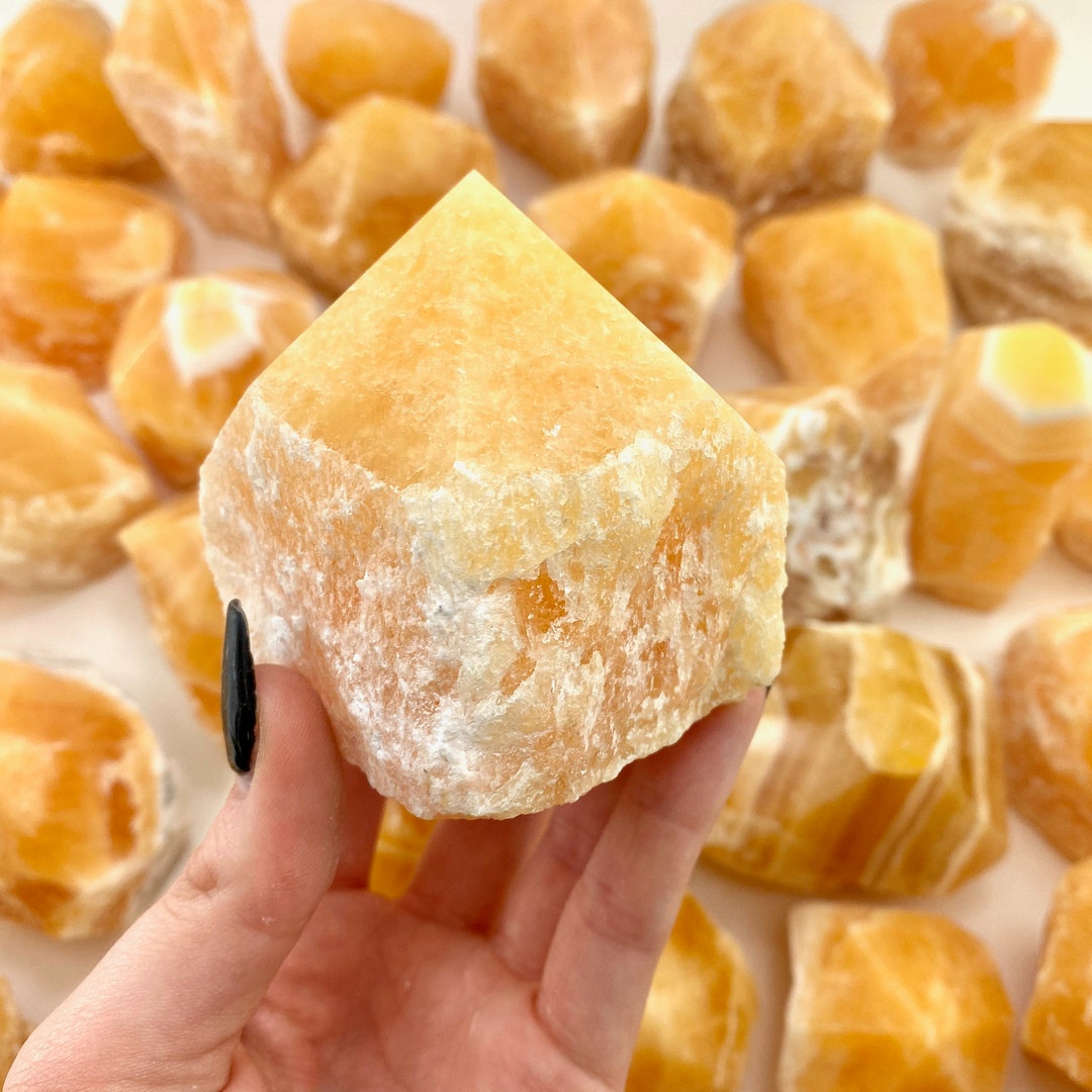 Orange Calcite Cut Base Point, Polished Top Orange Calcite, Orange ...