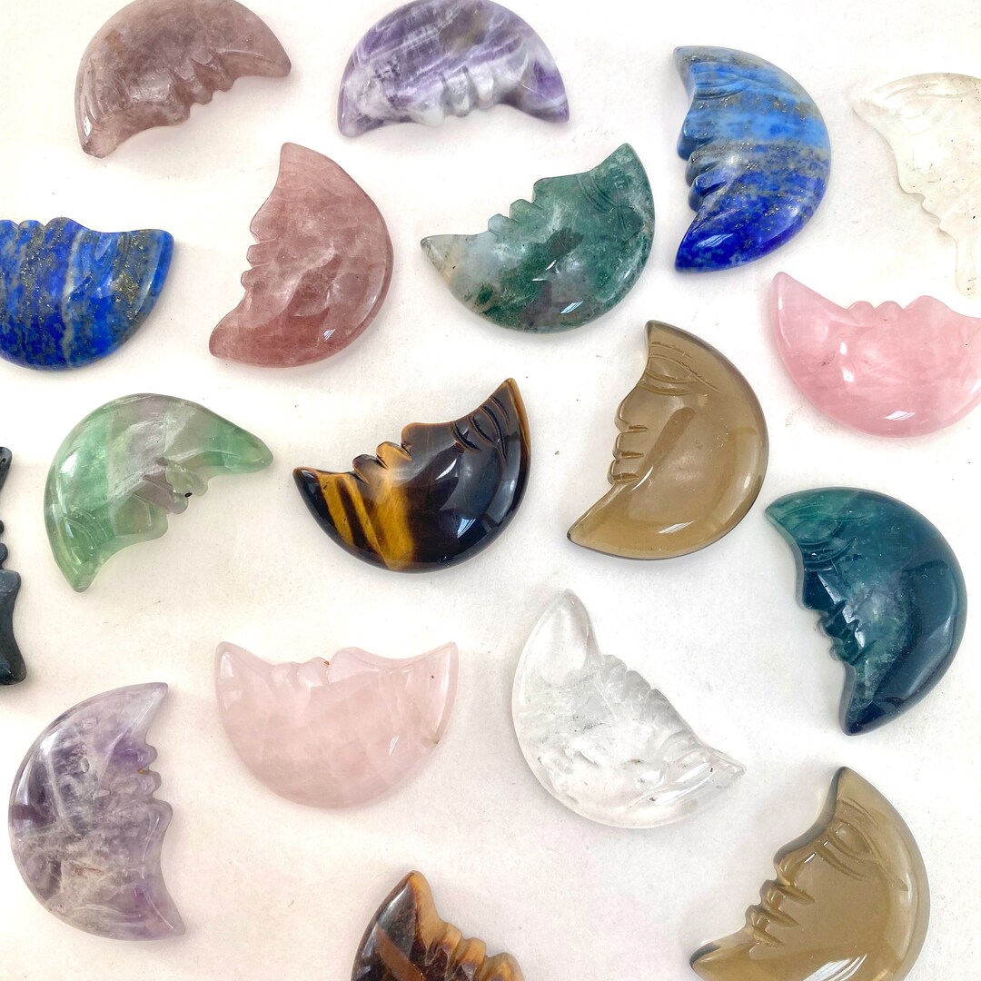 Carved Gemstone Moon Natural Gemstone Moon Moon Face - Etsy