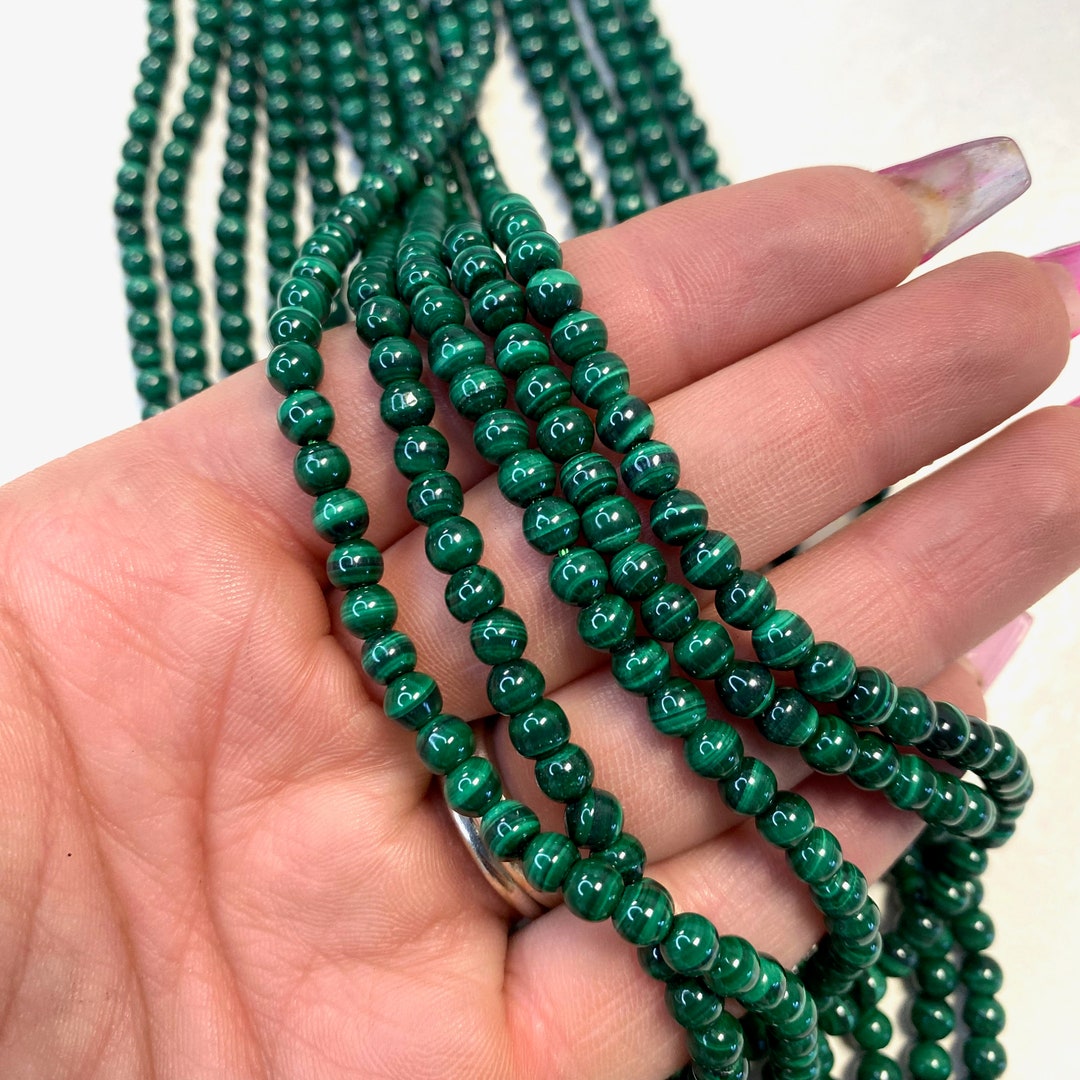 4mm Round Malachite Bead, Malachite Bead, Malachite Bead Strand, 16 ...