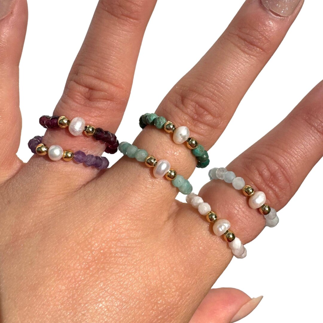 Stretchy Gemstone Ring, Adjustable Crystal Ring, Natural Elastic ...