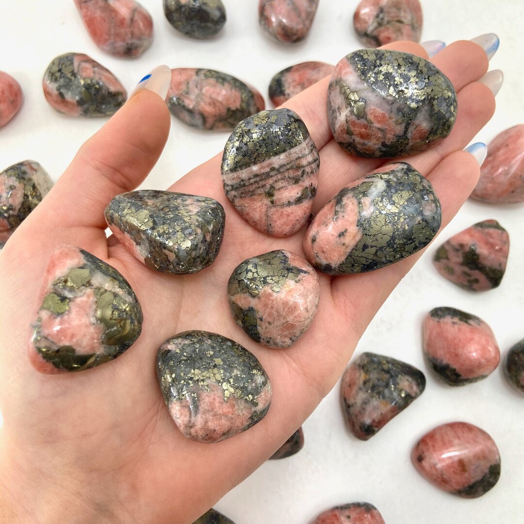 Triplite Wagnerite in Pyrite, RARE Triplite Wagnerite, Tumbled Triplite ...