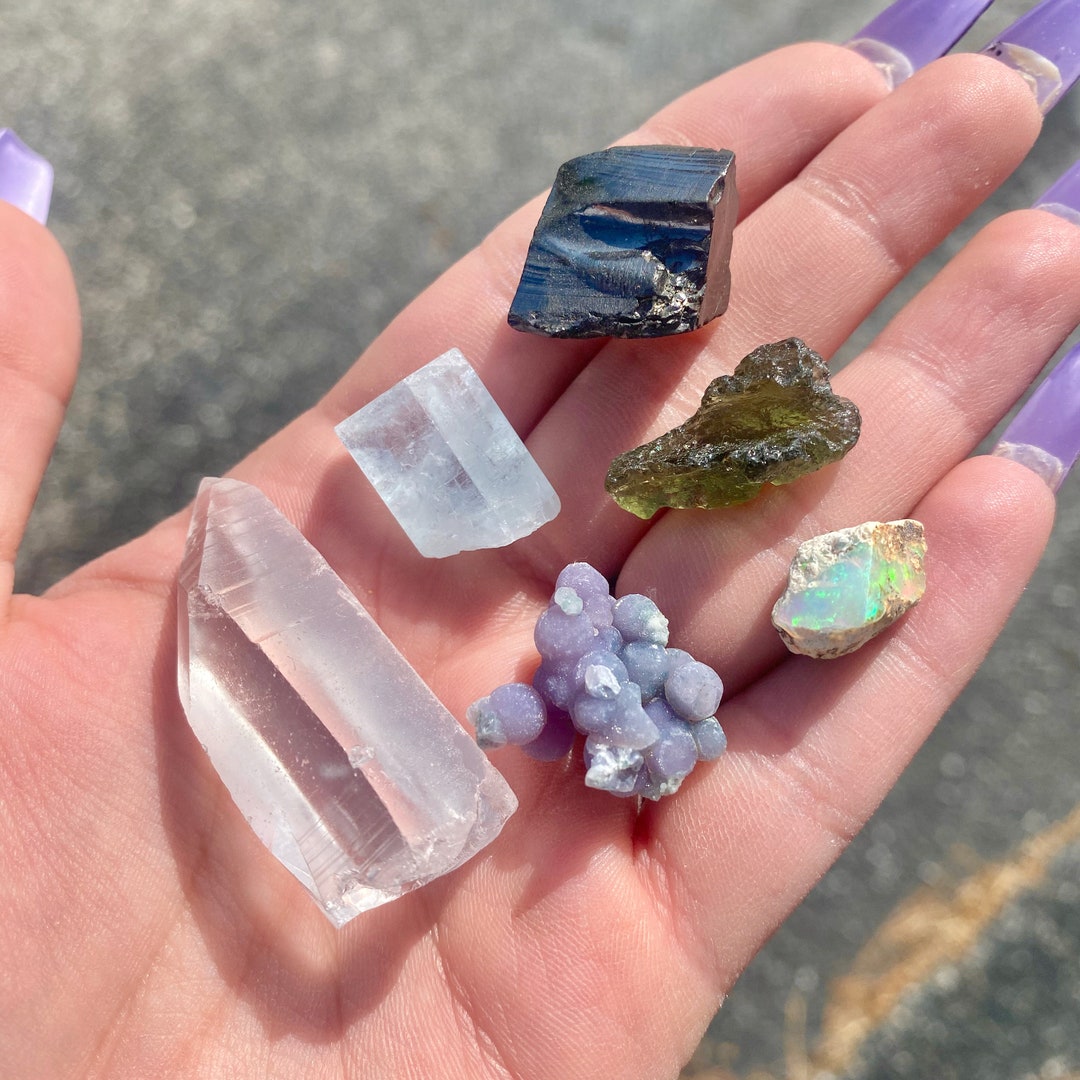 Mighty Littles Set, Moldavite, Opal, Grape Agate, Lemurian Quartz ...