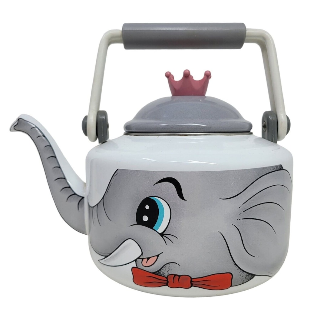 Vintage Enamel Tea Kettle Elephant King Anthropomorphic Animal Crown ...
