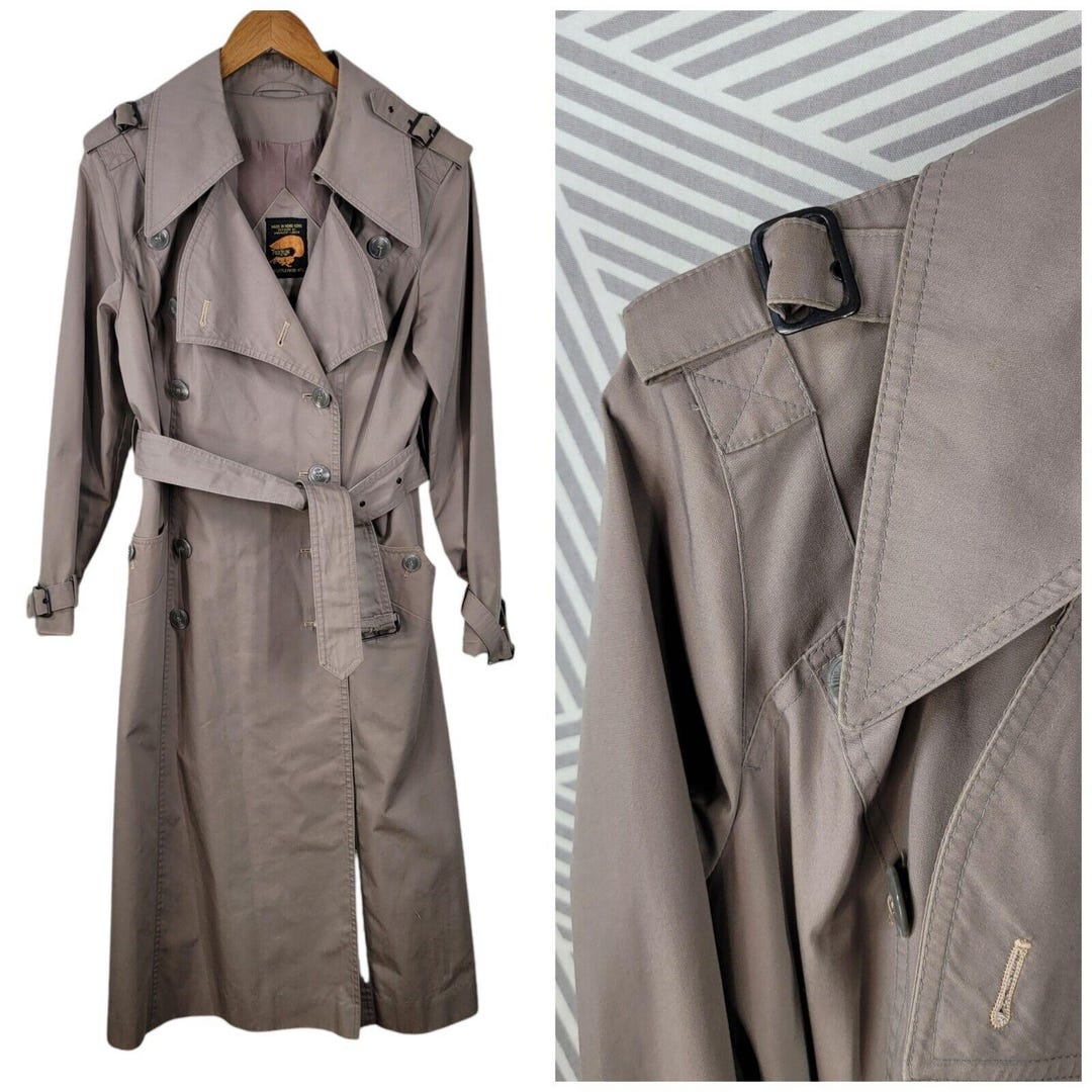 Vintage Trench Long Coat Small Medium Belt Detective Tan Duster Double ...