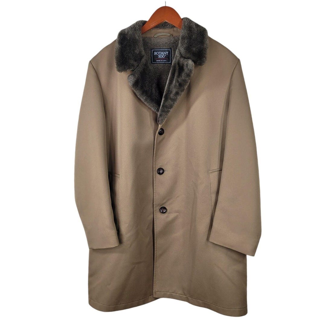 Vintage 70s Dad Coat Mens Classic Retro Pea Coat Size 44 Faux Fur Lined ...
