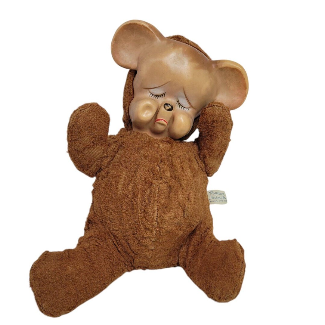 Vintage Pouting Animal Brown Bear Knickerbocker Plush Rubber Face Sad ...