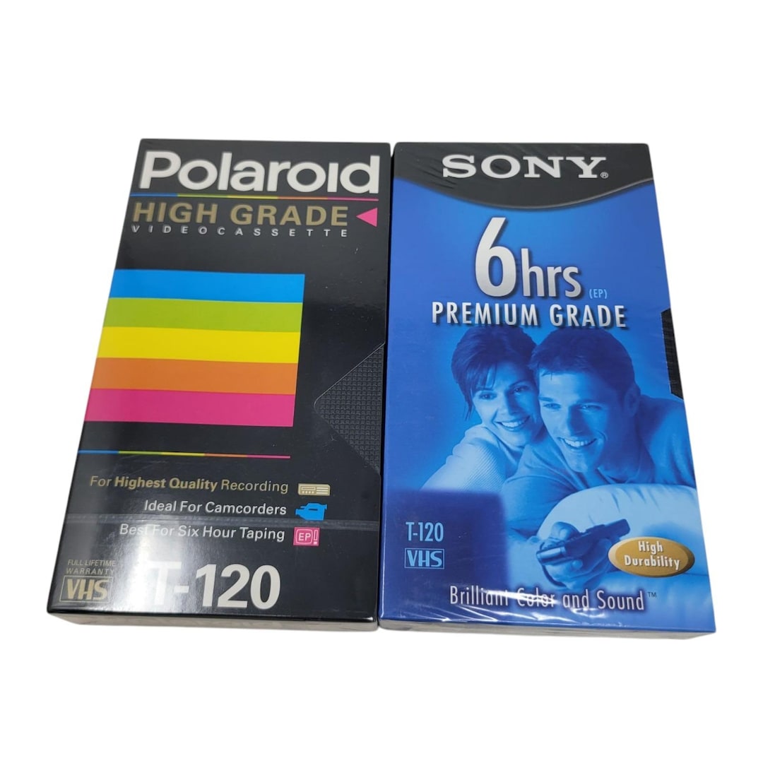 Blank VHS Tapes Lot of 2 Polaroid High Grade Plus T-120 6 HR Sony New ...