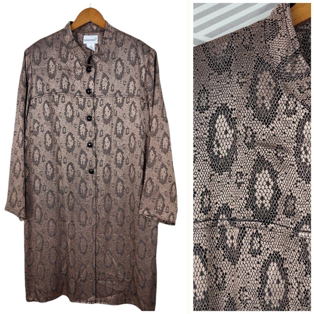 Vintage Long Jacket Coat Plus Size 20/22 Gold Bronze Snake Print Alt ...