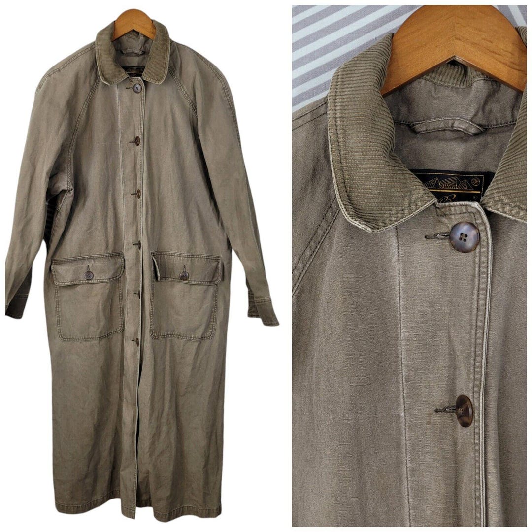 Vintage 80s Eddie Bauer Long Coat Duster Chore Field Trench Jacket ...