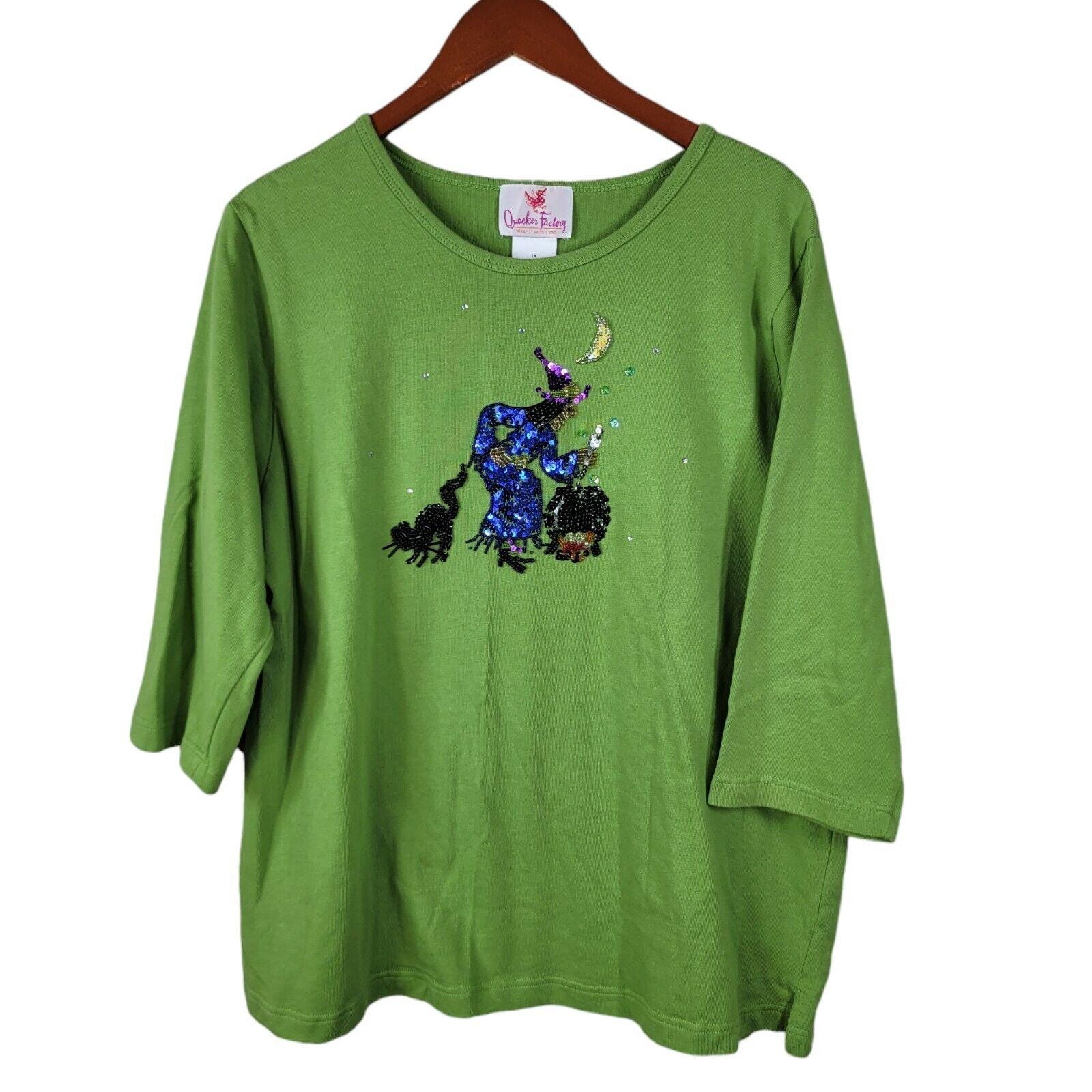 Vintage Quacker Factory Witch Halloween Top Plus Sz 1X Black Cat ...