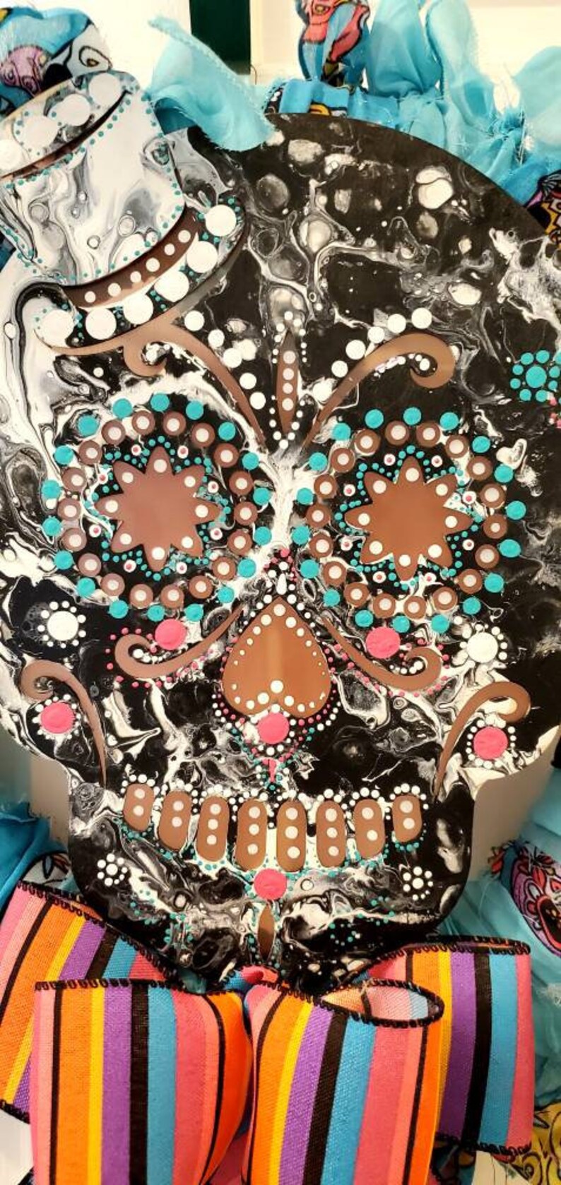 Day of the Dead Rag Wreath Hand Painted Dia De Muertos | Etsy