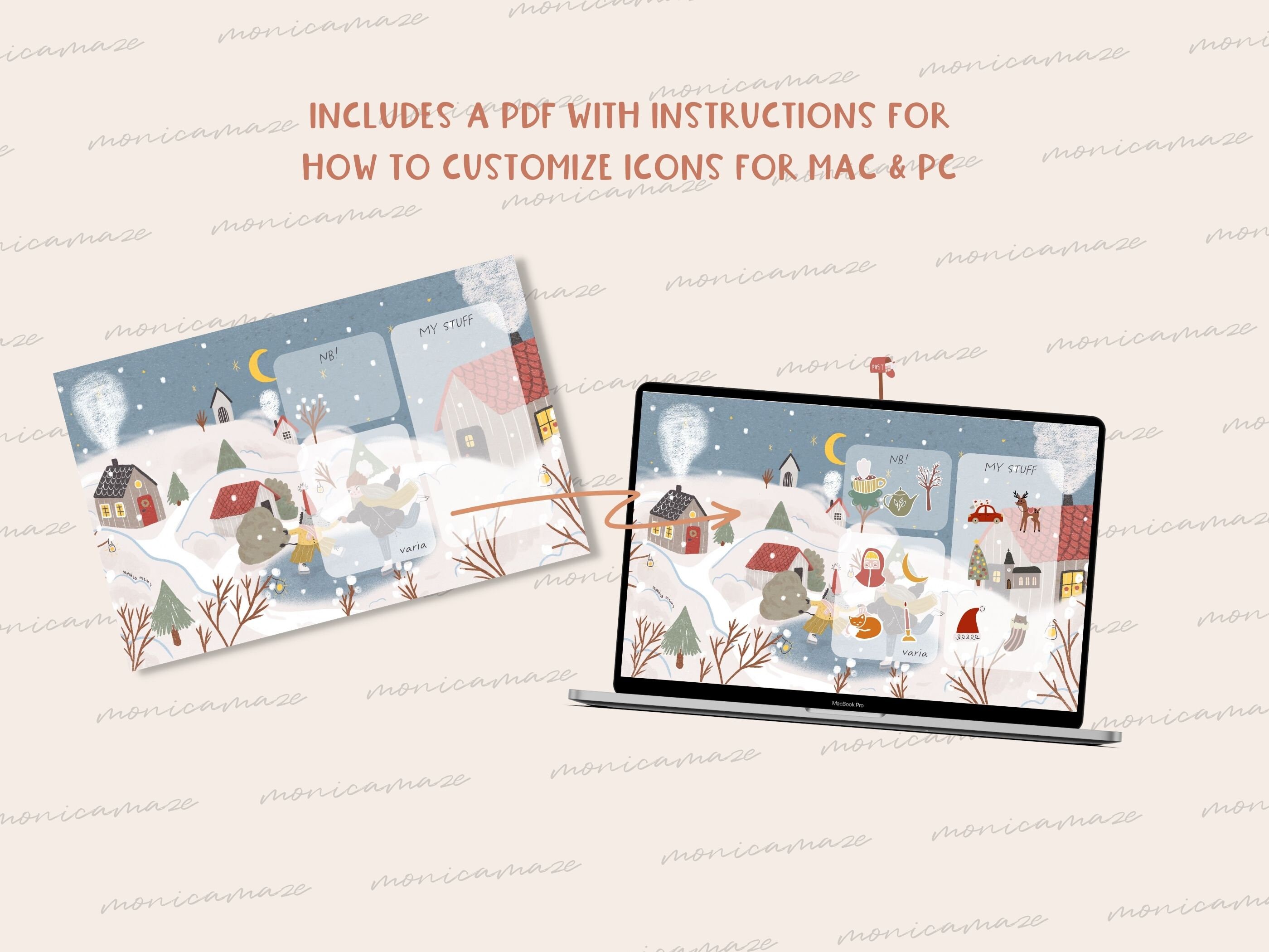 Creative Desktop Wallpaper Organizer, Snowy Winter Desktop Theme ...