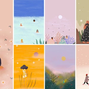 Colorful iPhone Lock Screen Wallpaper Pack, Seasons Illustration ...