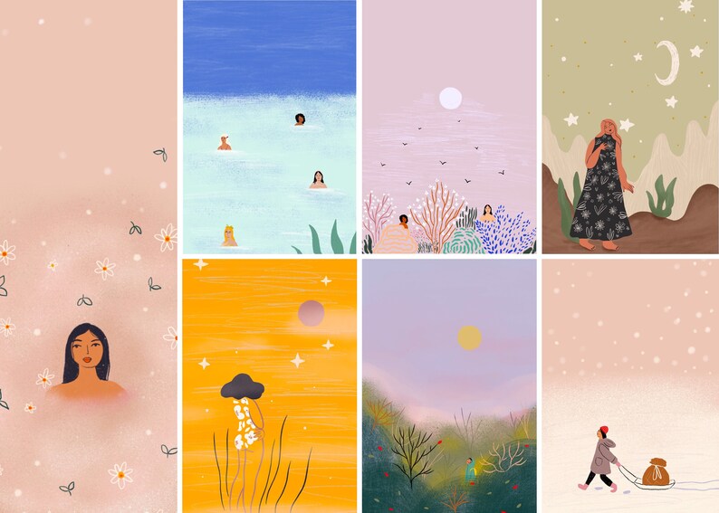 Colorful iPhone Lock Screen Wallpaper Pack, Seasons Illustration ...